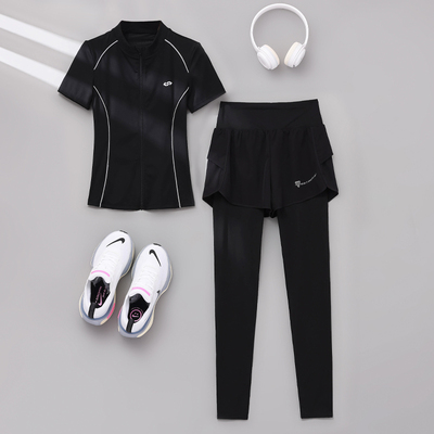 晨跑运动服女套装速干衣夏季2025新款短袖显瘦户外爬山跑步健身服