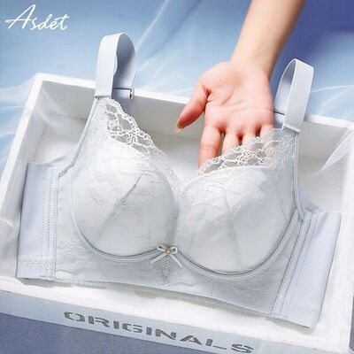 ASDET薄杯大胸显小显瘦蕾丝内衣女士无钢圈上托防下垂收副乳文胸