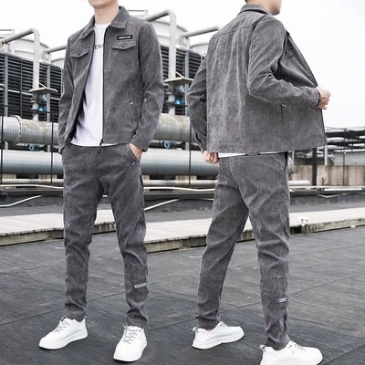 灰色套装男士秋春款美式潮牌夹克休闲裤子2025新款秋季运动两件套