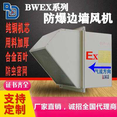 防爆边墙轴流风机方形防雨罩带防虫网自垂百叶BWEX边墙式轴流风机