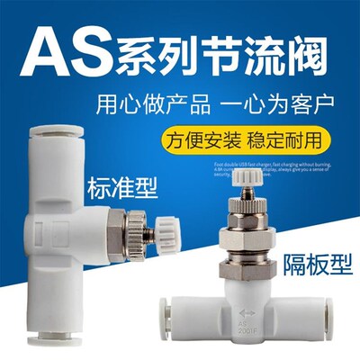 SMCC隔板管道节流调气阀AS1001F 2001F 2051 3001-4 6 8气管接头
