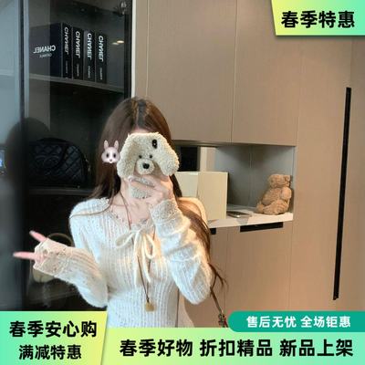 实拍 2025秋冬新款甜美风波点蕾丝打底衫系带修身显瘦长袖上衣女