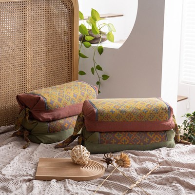 全荞麦枕头全棉双层纱布提花荞麦枕头糖果枕护颈椎助睡眠用高枕