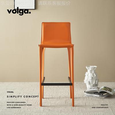 现代约吧椅马鞍皮椅子靠背丨家用吧台椅64618设计高师简款高吧脚