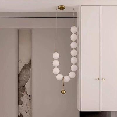 法式床头吊灯复古奶油风卧室吊线灯北欧客厅背景墙珍珠项链吊灯