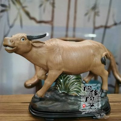 陶瓷工艺品 石湾公仔 生肖 牛 春风得意 电视柜玄关
