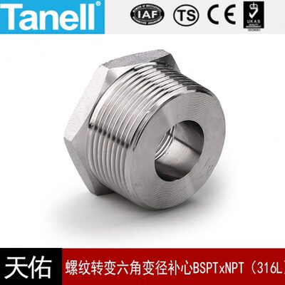 螺纹转变六角变径补心BSPTxNPT（316L   外BSPT-内NPT）