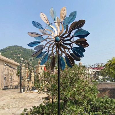 太阳能灯花园庭院铁艺发光大风车七彩户外阳台布置装饰落地摆件