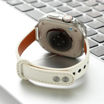 适用iwatch10987代苹果手表带反扣式双钉皮小蛮腰表带 细款皮表带