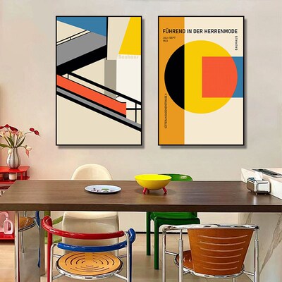 Bauhaus包豪斯绘画抽象几何色块图案装饰画波普风艺术设计师挂画