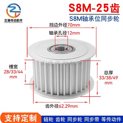 S8M25齿 同步带轮 两边轴承 涨紧轮 调节导向轮惰轮HTFW25S8M250