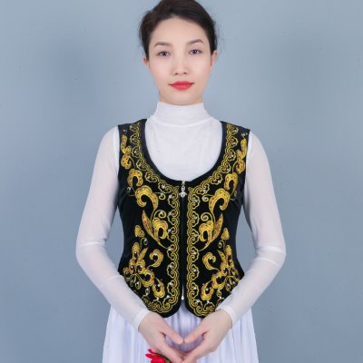 新疆维吾尔族春夏款女士演出服短款黑色马甲维吾尔族民族风舞蹈服