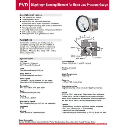 倍润WINTERS PVD系列微压应用型磁耦合大膜片式差压表可接电接点