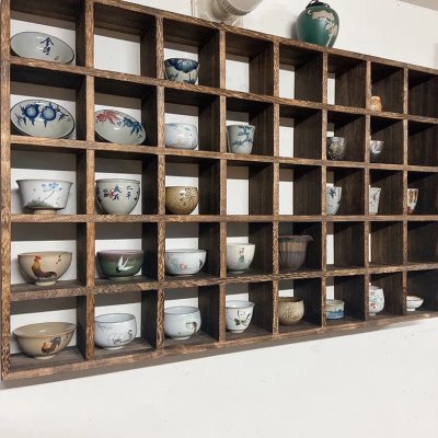实木格子博古架收纳茶壶架子壁挂式茶杯架多宝阁置物架墙上茶具架