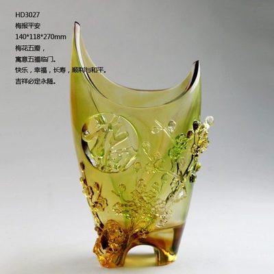 古法琉璃JM琉璃HD3027CG梅报平安 琉璃艺术瓶 花瓶家居摆件
