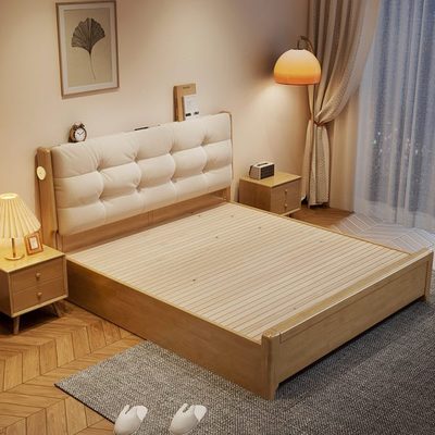 实木床现代简约主卧2米x2米大床200×220两米乘两米二的大床软包