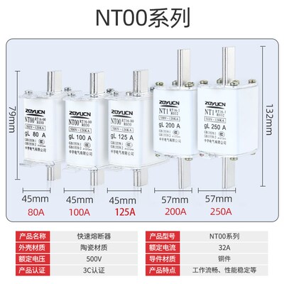 NT00 NT1熔芯中宇低压熔断器 陶瓷保险丝芯子RT16熔芯可定制