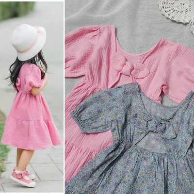 柔软~3样包邮2-10码cott*n澳单女童夏季全棉碎花露背连衣裙可批发