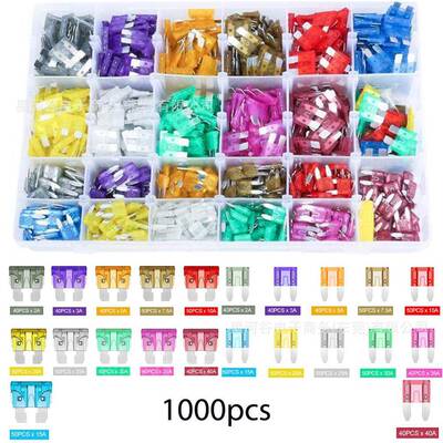 供应1000pcs盒装中小号汽车保险片+小夹子组合插片保险丝