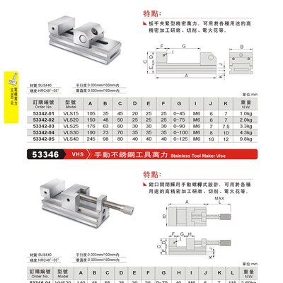 精展不锈钢平口钳VHS工具万力53346