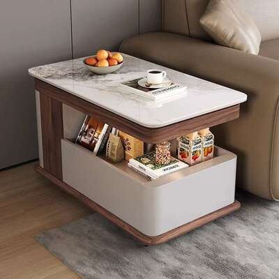 wood square coffee table 移动茶几客厅沙发边几北欧小户型家用