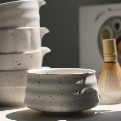 Japanese Matcha Tea Set 日式喷点哑光白釉 抹茶碗茶具套装
