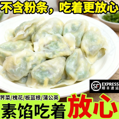 顺丰包邮手工素饺子荠菜茴香韭菜鸡蛋素馅水饺速冻煎饺素食半成品