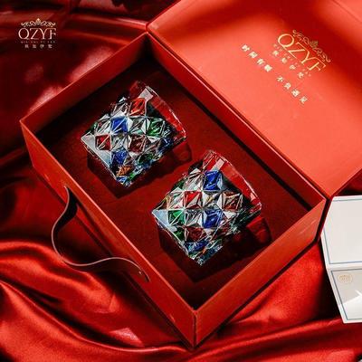 QZYF秋知伊梵彩绘宝石玻璃杯高颜值乔迁结婚礼盒装情侣杯子伴手礼