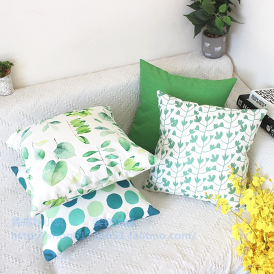 双面防水科技绿色田园清新植物沙y发客厅餐厅靠垫夏季方抱枕套45c