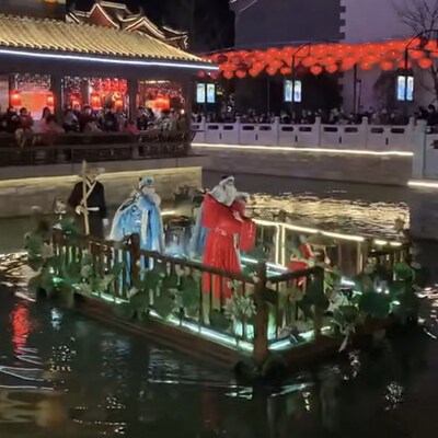 定制木船电动g水上舞台表演船仿古网红演艺游船码头夜游灯光花船