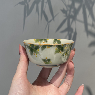 惊蛰手绘桂花茶杯单杯陶瓷家用品茗杯盖碗复古功夫茶具喝茶杯