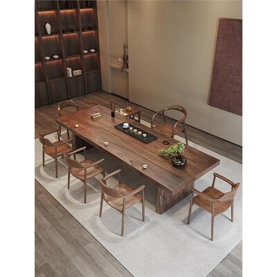 胡桃木大原板茶桌实木泡茶桌椅合公办室新中式木无品牌/茶台组新