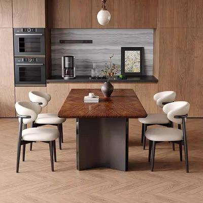 中HGDF9451式复古黑胡桃木拼花桌小中古风长方形餐吃饭桌户型实木