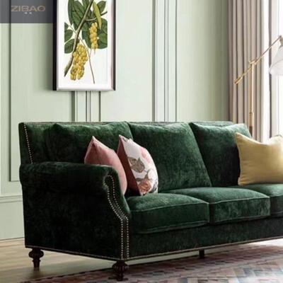 梓宝新13488色厅款美式复古布艺墨绿沙发客户小型法式轻奢三人组