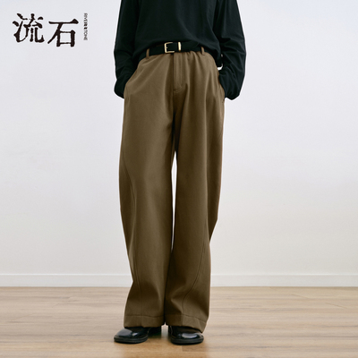 流石男装阔腿宽松弯刀长裤2026年新款冬季男士加绒保暖休闲裤子厚