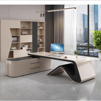 创性意烤漆老板TTQ桌个总裁大班台简约现代形老板桌文件异配柜组