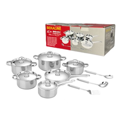 跨镜不锈钢套装锅具套装15PCS/12PCS/35PCS钢盖汤锅奶锅煎锅炊具