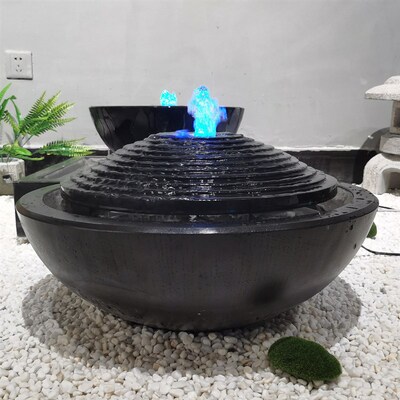 定制石雕流水石钵庭院景观日式水钵花园室内阳台装饰自循环小喷泉