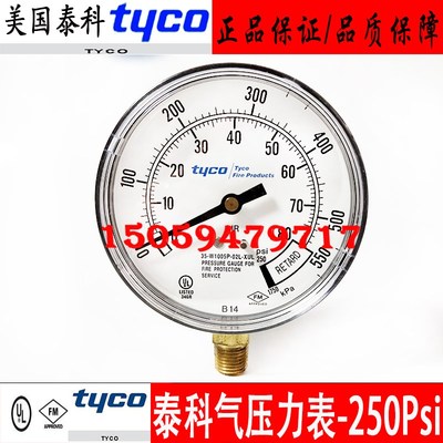 美国泰科气压力表 报警阀组专用配件250psi气压力表 FM认证压力表