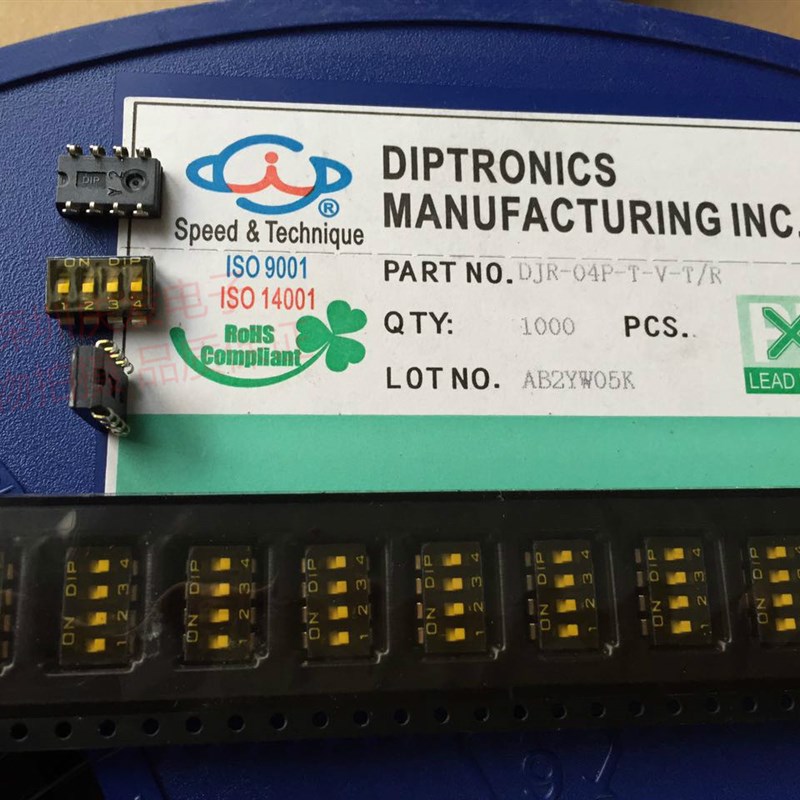 DJR-04P-T-V-T/R台湾圆达DIP 拨码开关4位4P编码贴膜2.54间距包脚
