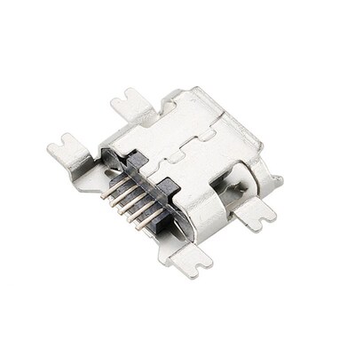 全铜MICRO USB插座 5PIN 1.2MM沉板卷边四脚贴片 USB插口连接器