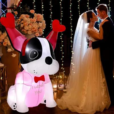 情人节充气GHW外装饰品可充气法国斗户犬戴着牛爱心箍带发灯气模