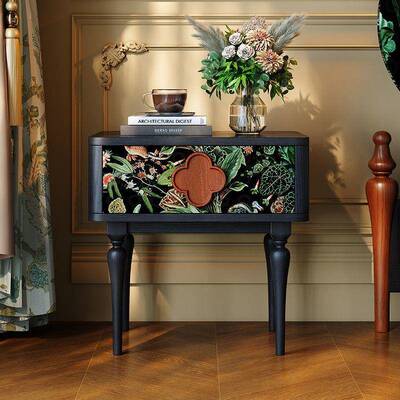 床博高宜木法式复古实DEP木头柜小户型卧白储蜡木床边物收纳主柜