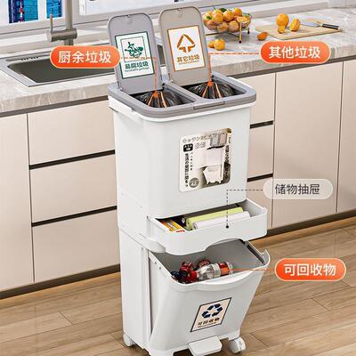 家垃8437用厨房专用分类圾桶容2025款日式新干湿分离按压带盖脚踩