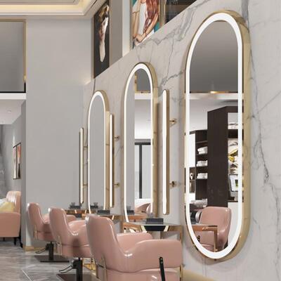网红发廊专用单理发店面挂41683墙镜子壁触挂式LED控美发店款镜潮