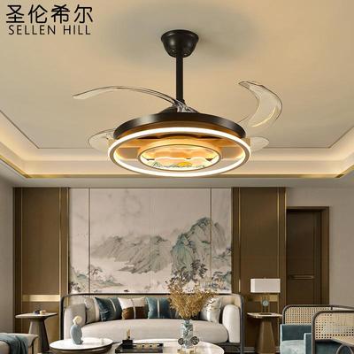 新中式吊吊顶风扇灯厅扇灯电扇吊灯带灯轻奢灯扇72970客一5体202