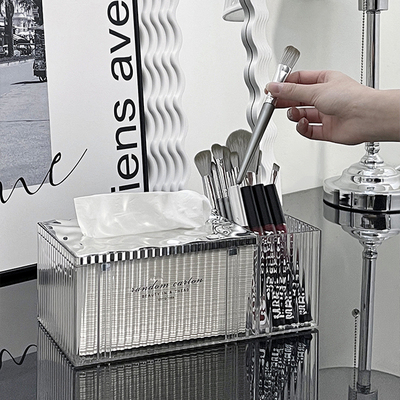 轻奢风口红收纳盒精致化妆台透明化妆刷收纳筒高级感化妆品置物架