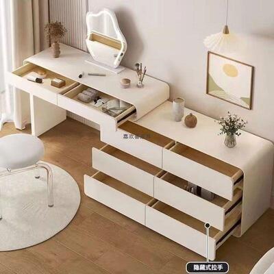 梳妆体12064台卧室简约斗书柜一小户型收纳缩柜奶油风桌可伸化妆