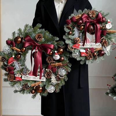 圣诞节新款环花christ品mas装饰拍景照407道具圣诞树场布置挂饰门
