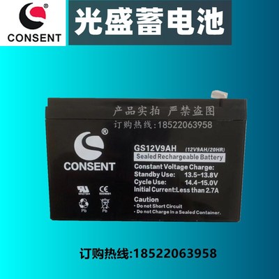 光盛CONSENT蓄电池GS12V9AH应急电源专用电梯音响电瓶船舶UPS照明